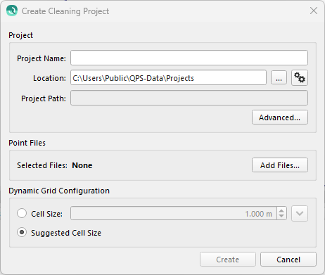 Qimera Create Cleaning Project Dialog